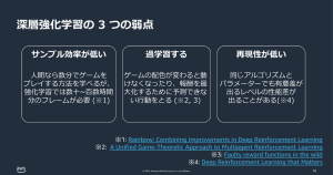 『Pythonで学ぶ強化学習』最新トピックスと応用事例 – 強化学習の弱点と克服方法 – AWS 久保 隆宏 | Forkwell Press | フォークウェルプレス